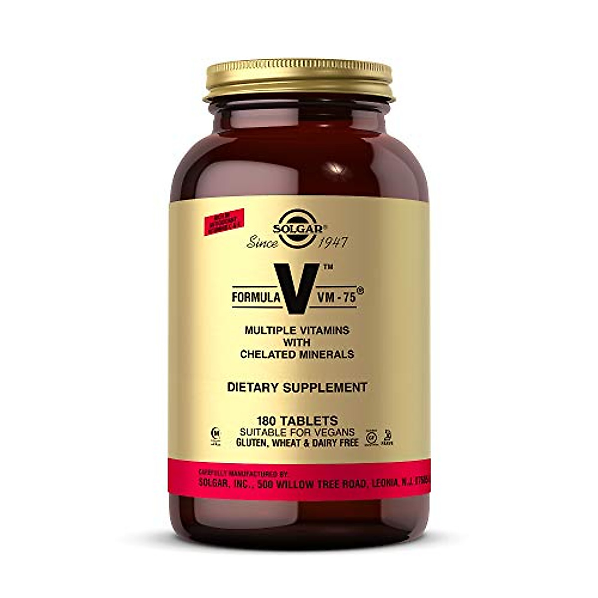 Solgar Formula VM-75 - Multivitamin with Chelated Minerals - Vitamin A, B6, B12, C, D, E - Biotin, Magnesium, Calcium, Iron, Zinc - Vegan Gluten/ Dairy Free - 180 Count (Pack of 1), Cream