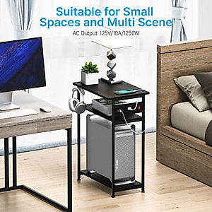 CCCEI Computer Tower and Printer Stand Design with Charging Station, 4 Outlets and Fast Charging USB Ports, 3 Tier Storage, Tall PC Case or Scanner Table 30 Inches High for Small Home Office Black