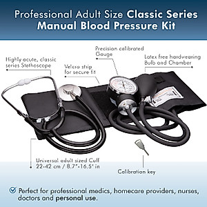 NOVAMEDIC Adult Size Black Manual Blood Pressure Machine and Stethoscope Kit, BP Monitor with Adjustable Upper Arm Cuff for Monitoring High Blood Pressure, Includes Carrying Case