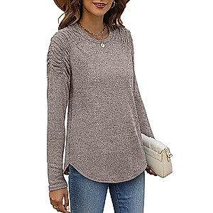 Womens Tops Dressy Casual Long Sleeve Shirts for Women Trendy Fall Beige Tops L
