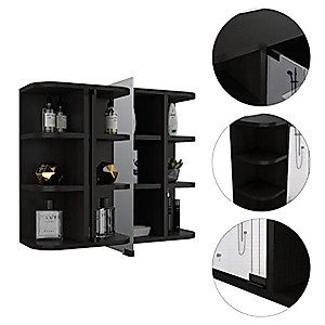Depot E-Shop Roma Mirrored Medicine Cabinet, Six External Shelves, Three Interior Shelves, Black -Bathroom