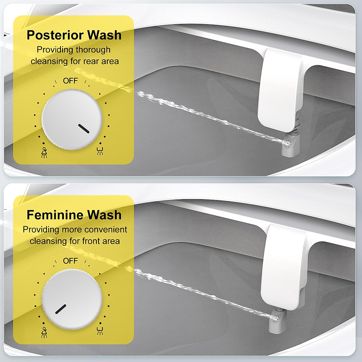 Ultra Slim Bidet Attachment for Toilet Self Cleaning Dual Nozzles Non Electric Bidet Attachment for Feminine Wash Adjustable Pressure Control Cold Clean Water Jet Spray Bidet Toilets
