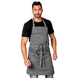 Under NY Sky Chef Apron – Professional Gray Twill – Cotton Straps - Smart Pockets - Adjustable for Men and Women – Pro Chef, Cook, Kitchen, Baker, Barista, Bartender, Server Aprons