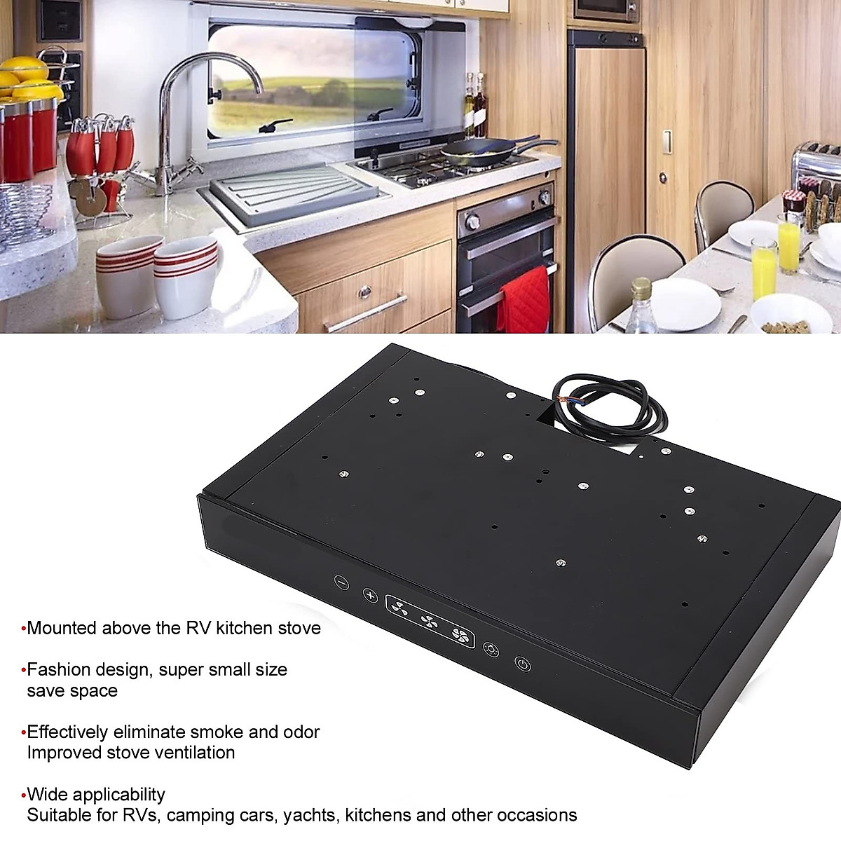 1 Set Under Cabinet Range Hood 12V Cooking Range Hood 3 Speed Adjustable with Touchable Screen LED Light Suitable for RV Yacht Kitchen