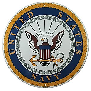 Tags America United States Navy Logo Metal Sign, 12 Inch Round Embossed Aluminum Emblem, US Military Service Branch Wall Decor