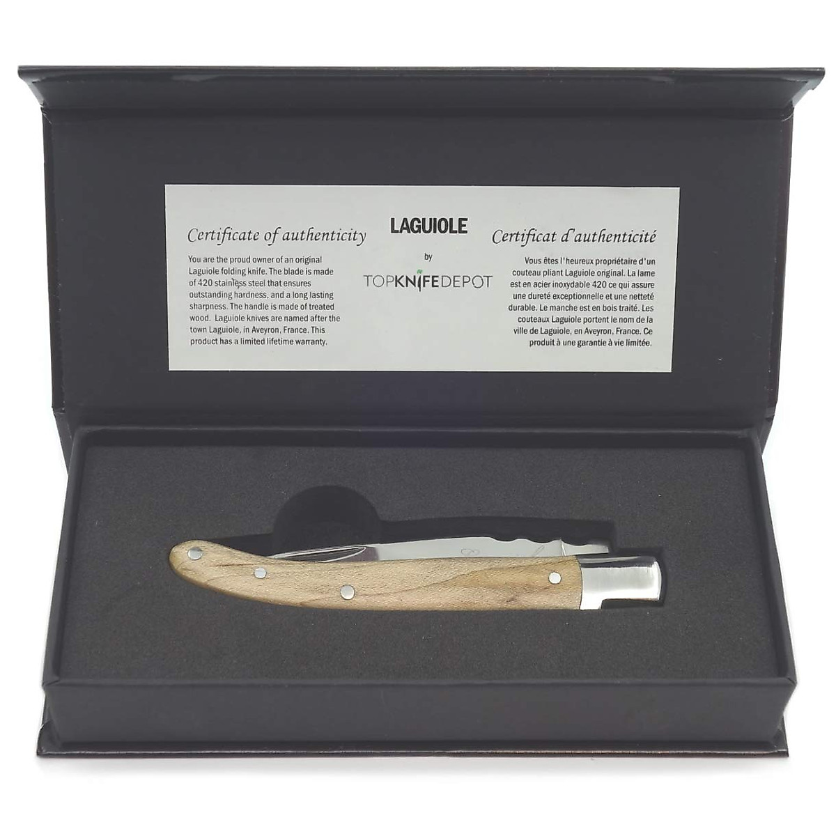 TopKnife Laguiole 4-1/2" Steak Folding Knife (Maple Wood Handle)