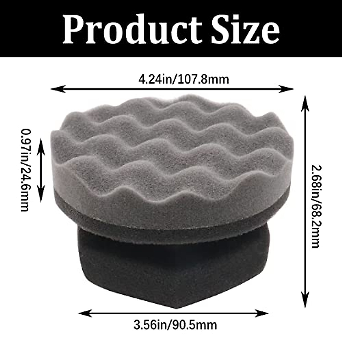 Dianrui 4PCS Diameter 4.3" Black Tire Shine Applicator, Hex-Grip Car Detailing Foam Sponge Tool, DurableTire Dressing Applicator Pad K-O-019-BK-4