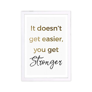 Wynwood Studio Typography Framed Wall Art Prints 'Stronger' Motivational Quotes and Sayings Home Décor, 13" x 19", Gold, White
