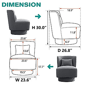 Dxacvkc Swivel Barrel Chair of 2 Comfy Round Accent Sofa Chair for Living Room, 360 Degree Swivel Club Chair with Pillow for Bedroom, Living Room, Office, Gray