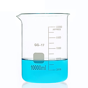 Large Capacity Glass Beaker, Borosilicate High Temperature Resistance Graduated Cup,lab School Chemistry Experiments Measure Mix Beaker with Pour Spout,10000ml,2pcs