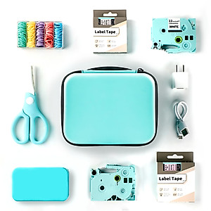 Vixic Hard Case Compatible Label Maker D1600/P3200 - Green Box with Holder for Printer & Labeling Tapes Refills and Mesh Pocket for Accessories