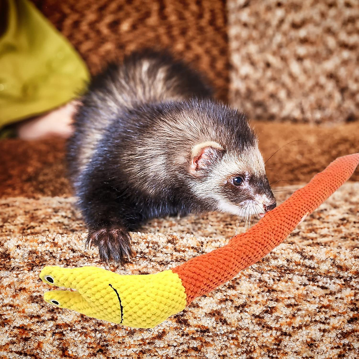 HAICHEN TEC Ferret Squeaky Snuffle Toy Treat Dispensing Foraging Puzzle Enrichment Plush Teething Chew Toys for Stress Release for Ferret Rabbit Guinea Pig (Snail)
