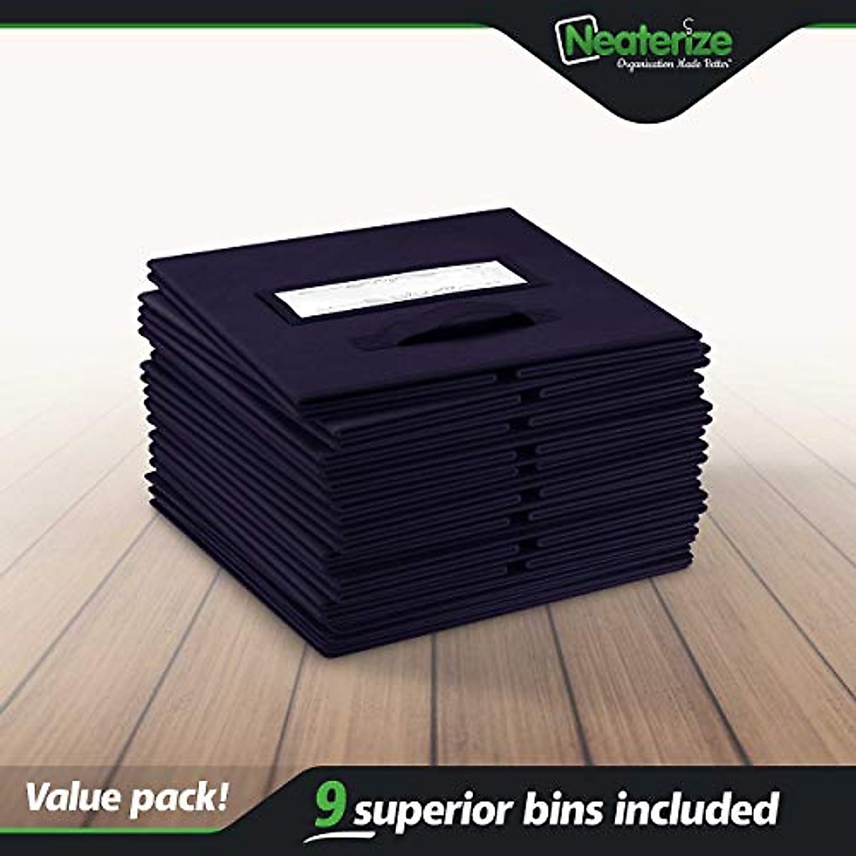 13x13 Large Storage Cubes (Set of 9). Fabric Storage Bins with Label Window | Cube Storage Bins for Home and Office | Foldable Cube Baskets For Shelf | Closet Organizers and Storage Box (Navy)