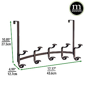 mDesign Decorative Metal Over Door 10 Hook Storage Organizer Rack for Coats, Hoodies, Hats, Scarves, Purses, Leashes, Bath Towels, Robes, Clothing - Hydra Collection - 2 Pack - Bronze