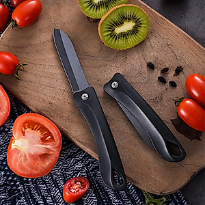 10MOONS Ceramic Folding Knife 7.6-inch Black Pocket Knife Razor-Sharp Paring Kitchen Knife with Ergonomic Handle