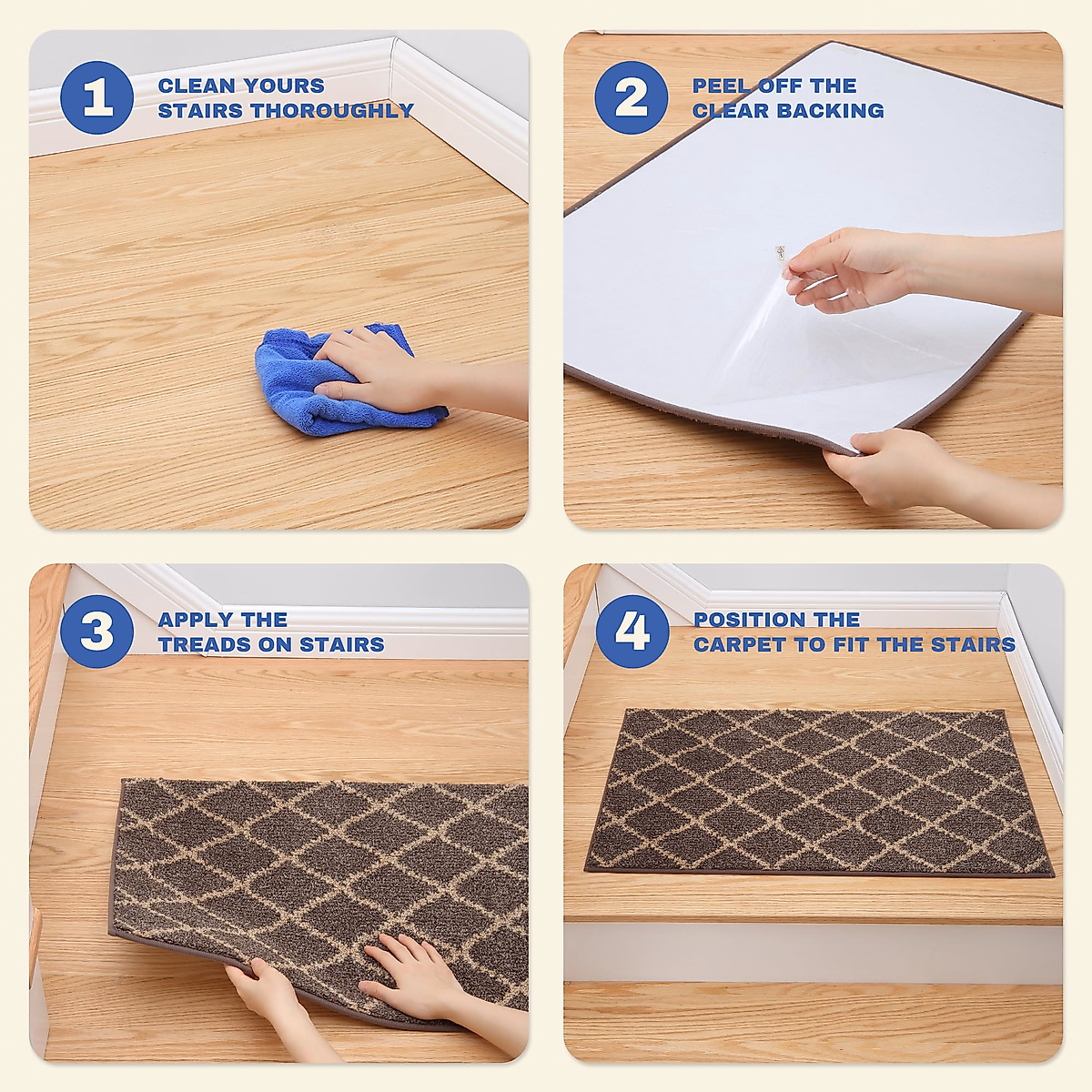 MBIGM Non-Slip Carpet Stair Tread Mat 20" x 32" Landing Rug - Matching Mat Soft Plush Comfort Non-Skid Safety Rug Slip Resistant - Coffee Liquor