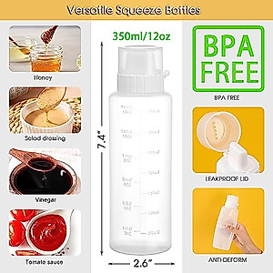 PARBEE 12oz Condiment Porous Squeeze Bottles, 2 Pack Refillable Condiment Containers Ketchup Squeeze Bottles, Leak Proof Syrup Dispenser for BBQ Sauce, Salad Dressing, Oil