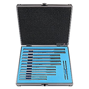 Accusize Industrial Tools Over and Under Sizes 0.1240'' Thru 0.5010'' HSS M2 Premium Chucking Reamer Set, Right Hand Cut, 14pcs/Set, 5528-SX00