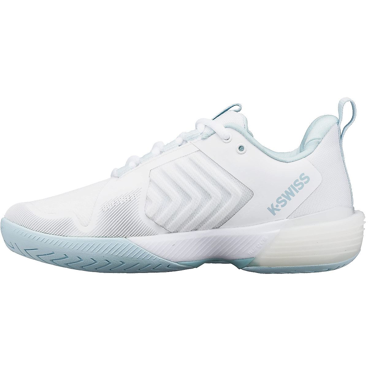 K-Swiss Women's Ultrashot 3 Tennis Shoe, White/Blue Glow, 8.5 M