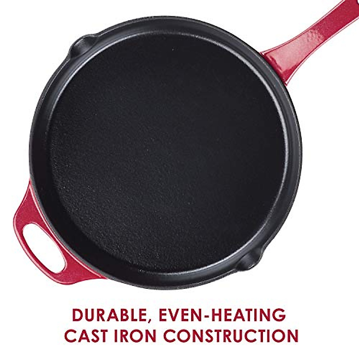 Rachael Ray Enameled Cast Iron Skillet/Fry Pan with Pour Spouts, 12 Inch, Red Shimmer