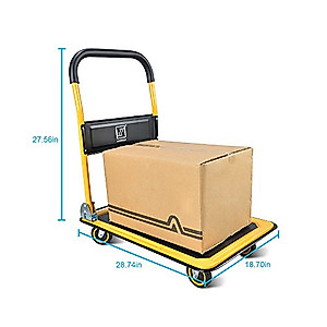 Push Cart Dolly by Wellmax, Moving Platform Hand Truck, Foldable for Easy Storage and 360 Degree Swivel Wheels with 330lb Weight Capacity, Yellow Color