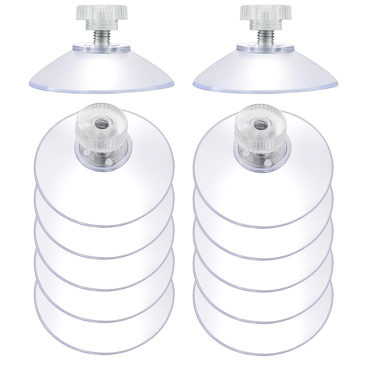 Grevosea 12 Pieces Suction Cup Hooks,Suction Cups for Glass Table Tops Clear Plastic Sucker Pads with Screw and Nut for Outdoor Kitchen Bathroom Shower Wall Window Mirror Glass Daily Hanging 40 mm