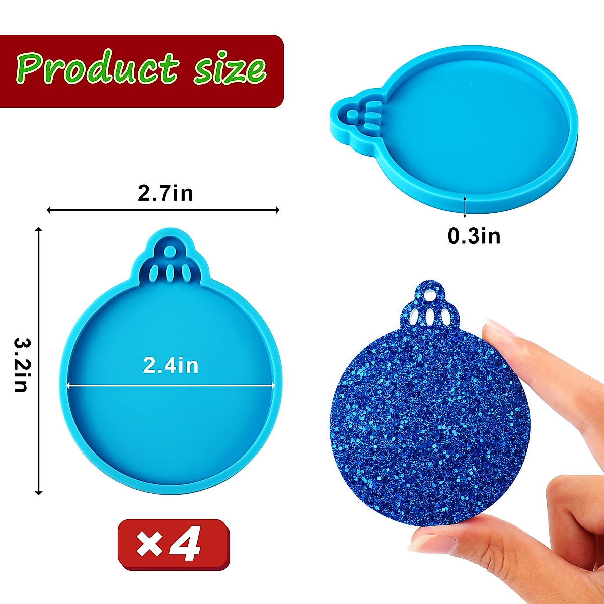 Juome Christmas Resin Molds Silicone, 4 Pcs Christmas Ornaments Round Shape Pendant Epoxy Resin Molds, DIY Crafts Jewelry Keychain Making Christmas Decorations