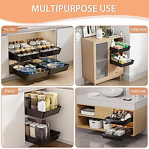 Sicamin 2 Pack Peel and Stick Pull Out Drawers for Cabinets, Adhesive Slide Out Drawers for Kitchen Cabinets Organizer, No Hardware Sliding Shelves Pantry Storage, 11.8”W x 16.5”D x 4.52" H, Black