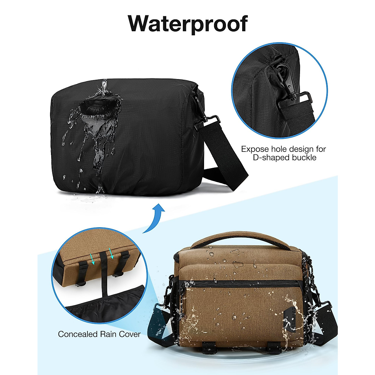 BAGSMART Camera Bag, Small Camera Case with Tripod Holder, Compact Camera Shoulder Bags for DSLR/SLR/Mirrorless Cameras, Waterproof Crossbody Camera Bag Women Men, Khaki