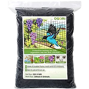 OGORI 25' x 50' Bird Netting Heavy Duty Nylon 3/4" Mesh Garden Netting Protect Fruit Trees, Plants and Vegetables
