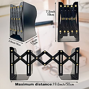 KIROYAL Adjustable Bookends Non Skid Decorative Bookends,Metal Bookends for Heavy Books,Bookshelf Organizer Holder for Books and Magazines for Desk