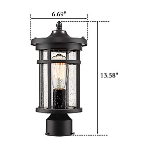 Casia Outdoor Post Light, Outdoor Pillar Light, Exterior Post Sconce, Outdoor Pillar Lamp, Outdoor Post Lantern Fixture for Garden, Deck, Porch, Patio, Yard, Balcony and entryway (Black, 15.72" H)