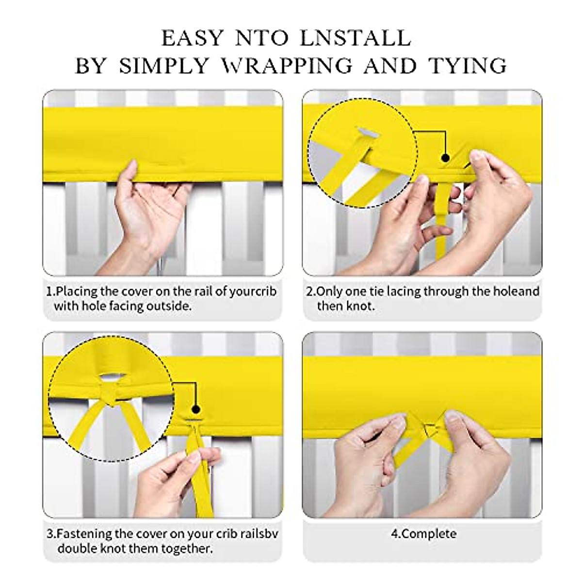 Vjningu Crib Rail Covers, Wrapped Rail Cover 3 Pcs (One Set) Anti-Collision Strip Corner Cover for Teething Bed Guardrail Cover Furniture Boys & Girls for Standard Crib（Yellow）