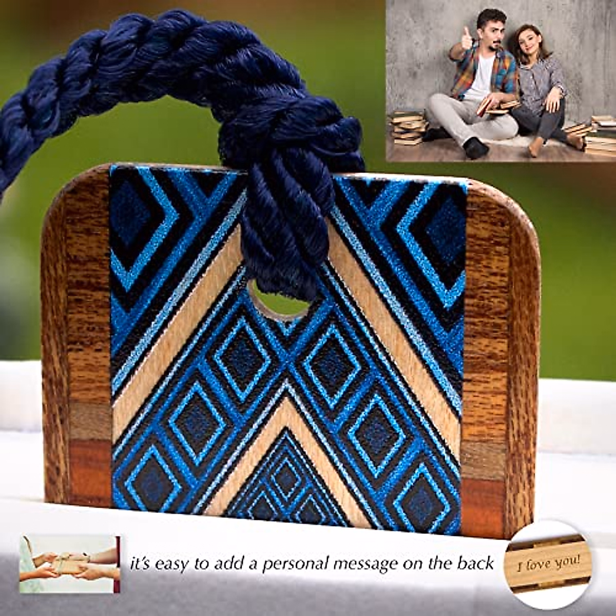 Argyle (Blue) Wooden Bookmark with Tassel - Made in USA - Also Available Personalized