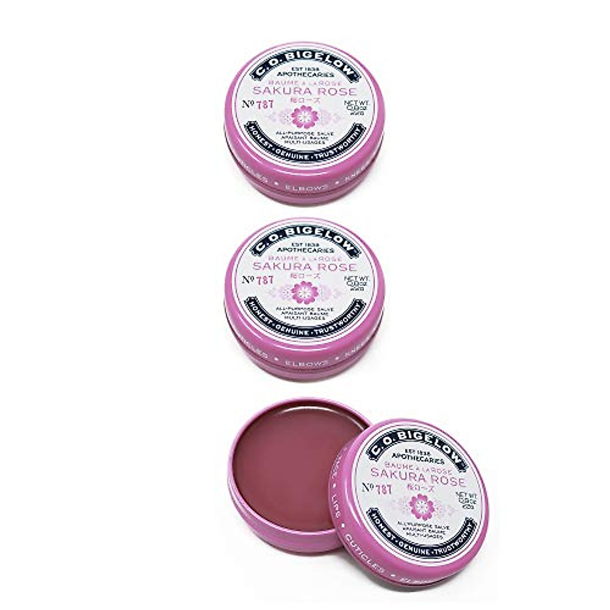 C.O. Bigelow All Purpose Salve Lip Balm Tins, Sakura Rose Salve Pack of 3 for Chapped Lips & Dry Skin - Moisturizing Lip, Cuticle and Skin Salves, 0.8 oz each