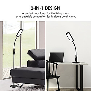 Tenergy LED Floor Lamp Desk Lamp, 2-in-1 Dimmable Task Lamp, 60-Min Timer, Flexible Gooseneck, Touch Control Floor Lamp for Reading/Crafting, 2000 Lumens