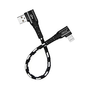 AGOZ Apple MFI Certified USB to Lightning Cable, 90 Right Angle Short iPhone Charging Cable Cord, for iPhone 14, 13, 12 Pro Max, SE, 11 Pro Max, Xs XR (6 inch)