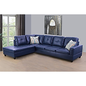 SIENWIEY Sectional Couch for Living Room Furniture Sets, Blue Leather Couch L Shape Couch Faux Leather Sofa Living Room Sofa with Chaise 2 Piece Using for Living Room(Blue,Facing Left Chaise)
