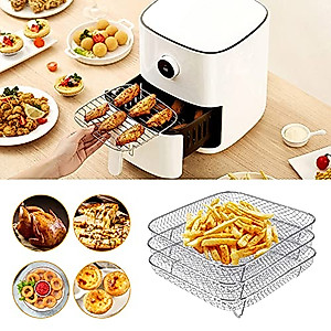 8 Inch Square Air Fryer Rack, Set of 3 Stackable Stainless Steel Dehydrator Rack, Square Racks Air Fryer Accessories for Cosori, Instant Vortex, Nuwave Air Fryer, Ninja Foodi Grill