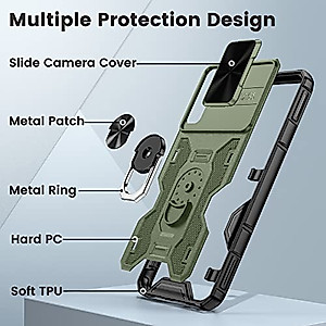 Caka for S22 Plus Case, Samsung Galaxy S22 Plus Case with Camera Cover & Kickstand with Built-in 360° Rotate Ring Stand Magnetic Magnet Protective Phone Cover Case for Galaxy S22+ Plus 5G -Green