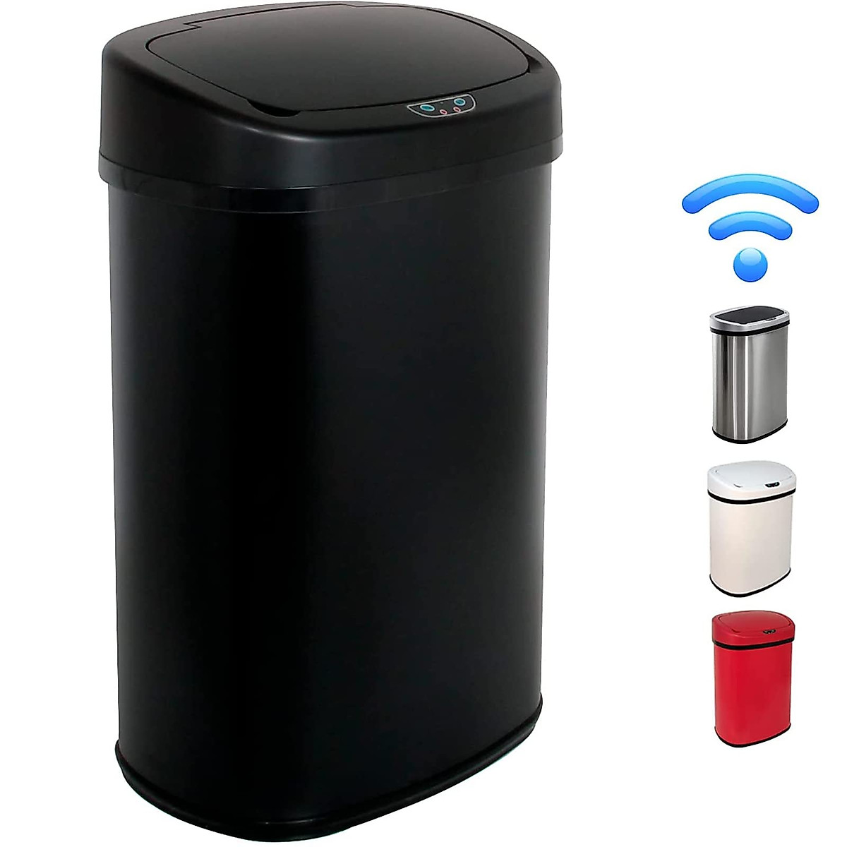 Hkeli Kitchen Trash Can 13 Gallon Brushed Stainless Steel Garbage Can Capacity 50 Liter Automatic Touchless Bathroom Waste Bin with Lid for Home Office (Black)