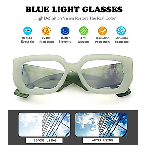NULOOQ Blue Light Glasses for Women – Fashion Thick Frame Square Oversized Computer Eyeglasses (Light Green/Green)