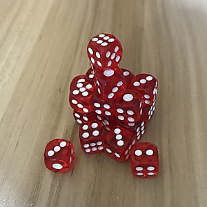 ZYM305 200Pcs/Lot 12mm Acrylic Transparent Red Dice White Point Dice Hexahedron Fillet Entertainment Bar KTV Dice Set Games Dice (Color : 12mm)