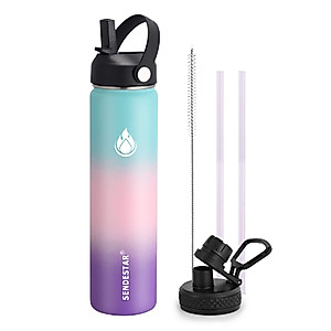 SENDESTAR Stainless Steel Water Bottle, Wide Mouth Water Bottle 24 oz with Straw Lid, Spout Lid, Double Wall Vacuum Insulated Leak Proof, Keeps Liquids Hot or Cold (Hydrangea)