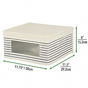 mDesign Medium Fabric Stackable Closet Storage Organizer Box, Front Window/Lid for Bedroom, Office, Mudroom Organization, Hold Clothes, Blankets, Linens, Lido Collection, 4 Pack, Natural/Blue Stripe