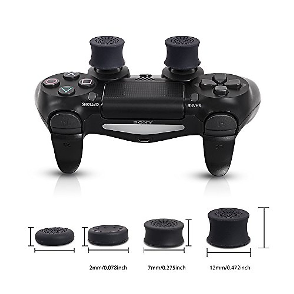 PS4 FPS Games Accessories Kit Anti Slip Silicon Analog Stick Thumb Grips Set with Trigger Extensions for Playstation 4 / Slim/Pro Controller (Black)