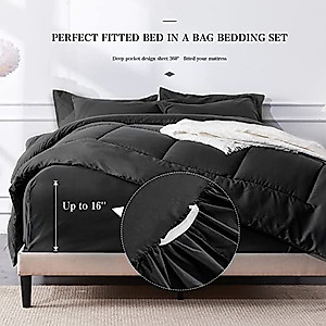 Newspin Twin Bed in a Bag - 5 Pieces Black Comforter Set, Lightweight All Season Ultra Soft Bedding Comforter Set with Comforter, Flat Sheet, Fitted Sheet, Pillowcases & Shams