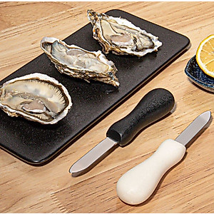 Tiomues Oyster Shucking Knife, with Extra-Long Non-Slip Handle, Professional Oyster Shucker, Seafood Tools Two-Piece Set (Star Black and Pearl White)
