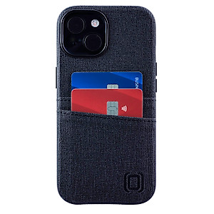 Dockem Card Case for iPhone 15 with Built-in Metal Plate for Magnetic Mounting & 2 Card Holder Pockets: Luxe M2 Wallet, Canvas Style Synthetic Leather (iPhone 15, Black)