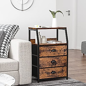 Furnulem Dresser for Bedroom, Nightstand with Fabric Drawers Storage Organizer Furniture for Closet, Living Room, Nursery, Hallway, Wooden Top, Metal Frame (Rustic Brown)